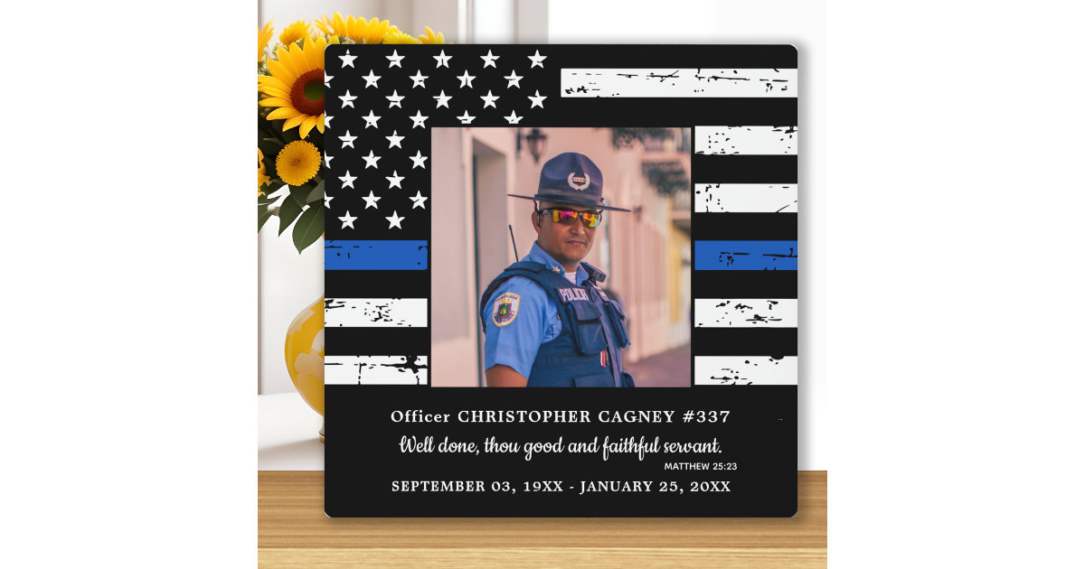 Thin Blue Line Law Enforcement Police Memorial Plaque | Zazzle