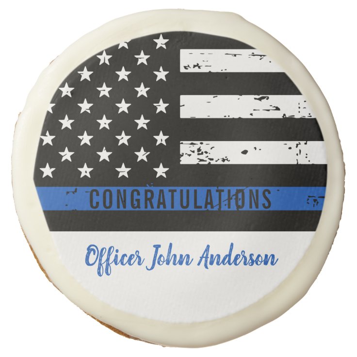 Thin Blue Line Law Enforcement Retirement Police Sugar Cookie | Zazzle
