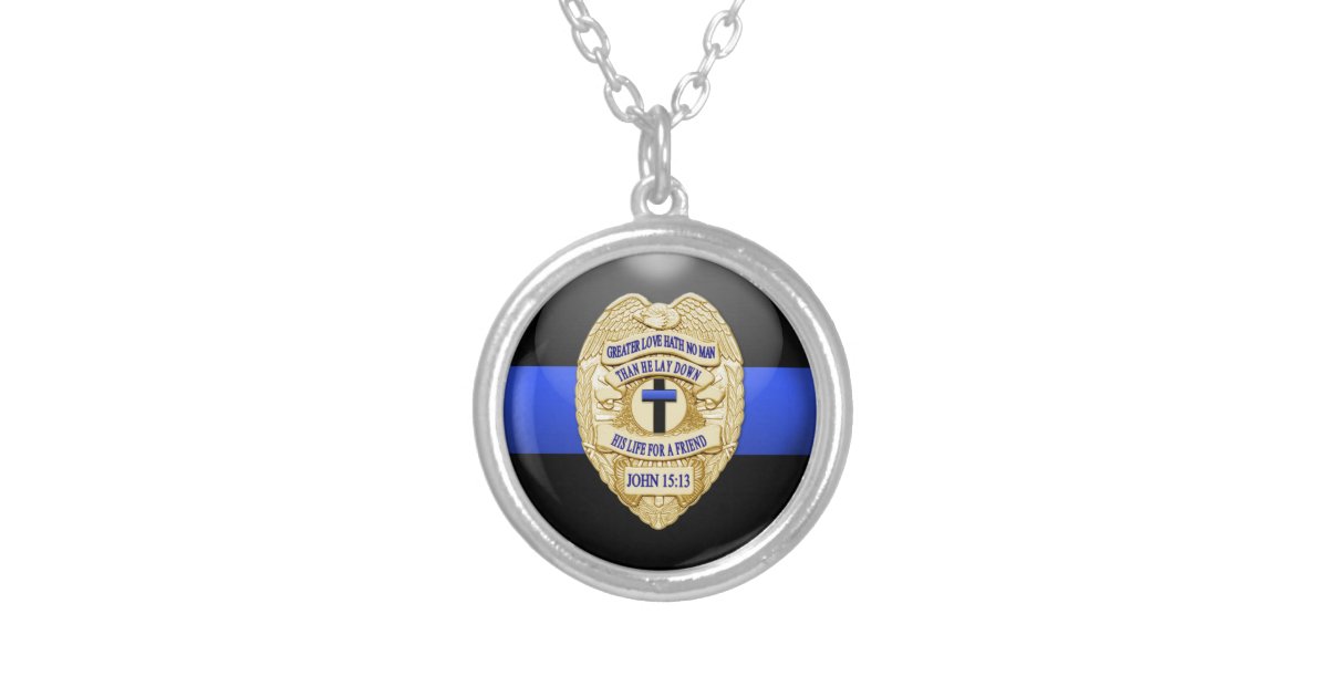 Thin Blue Line & Lest We Forget Badge Silver Plated Necklace | Zazzle