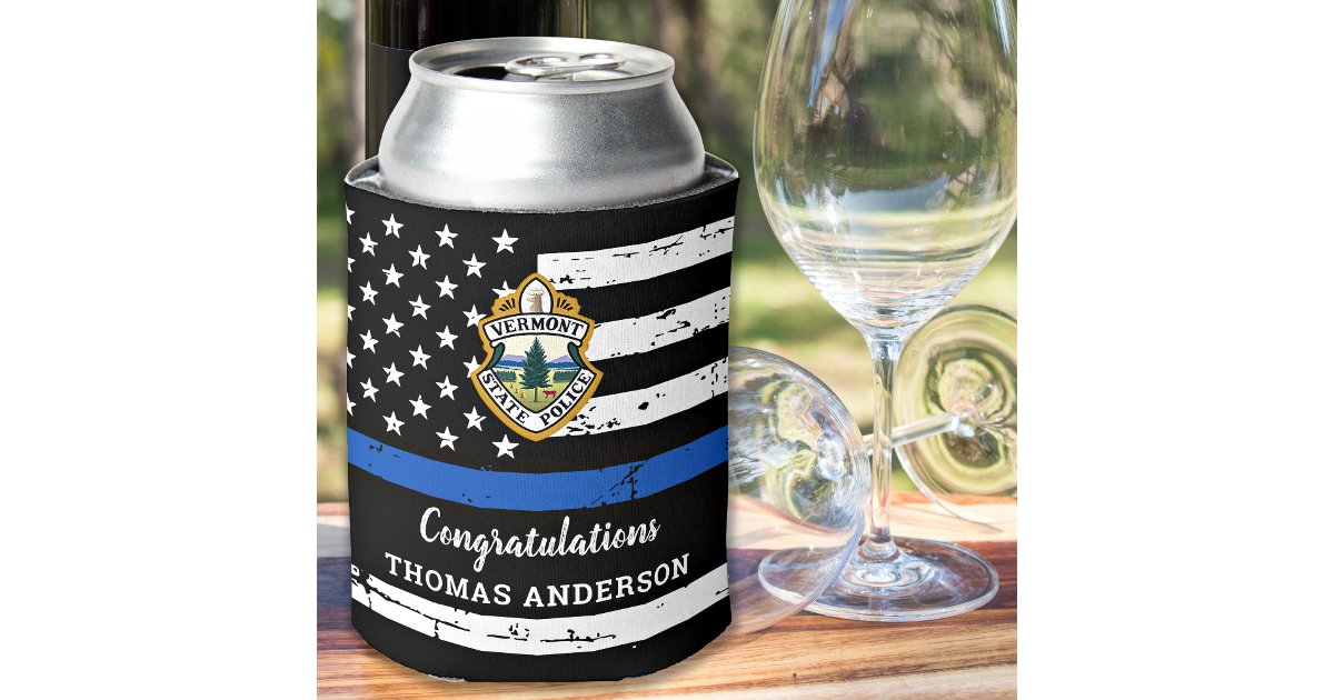 Thin Blue Line Logo Police Officer Retirement Can Cooler | Zazzle