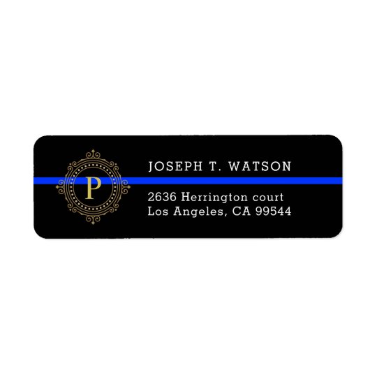 Thin Blue Line Monogram Address Label | Zazzle.com