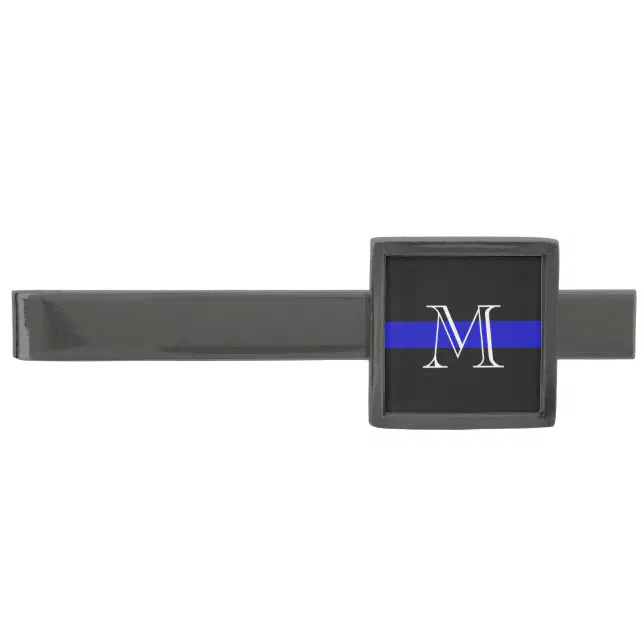 Thin blue line Monogram Gunmetal Finish Tie Bar | Zazzle