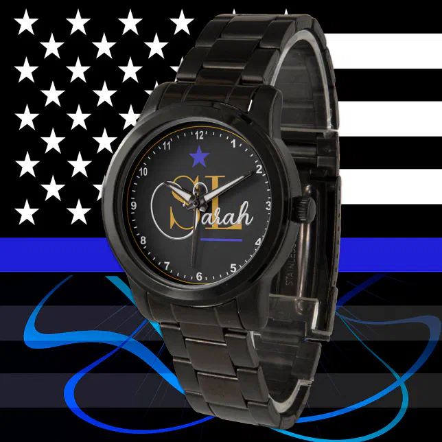 Thin Blue Line - Monogrammed Name & Signature Watch | Zazzle