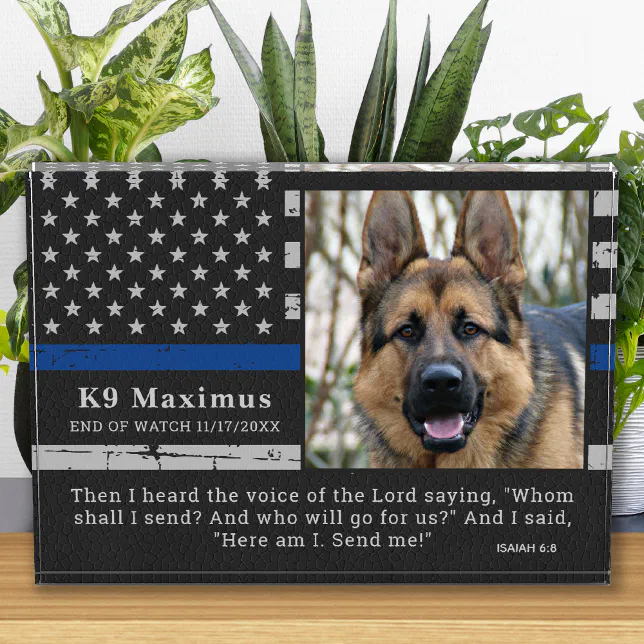 Thin Blue Line Officer K9 Police Dog Memorial Photo Block | Zazzle