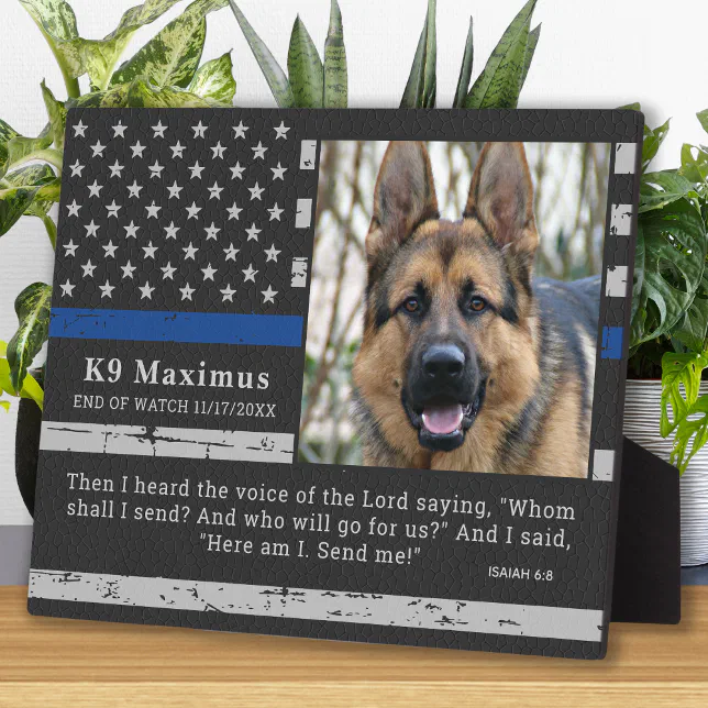 Thin Blue Line Officer K9 Police Dog Memorial Plaque | Zazzle