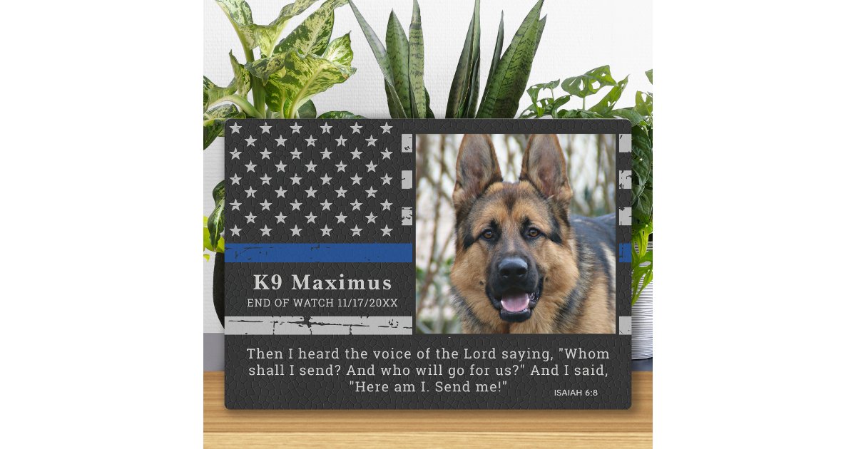 Thin Blue Line Officer K9 Police Dog Memorial Plaque | Zazzle