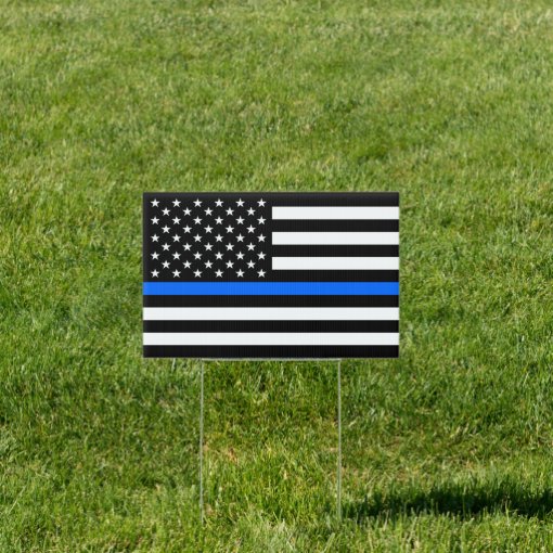 "THIN BLUE LINE on FLAG" (DOUBLE-SIDED) Sign | Zazzle
