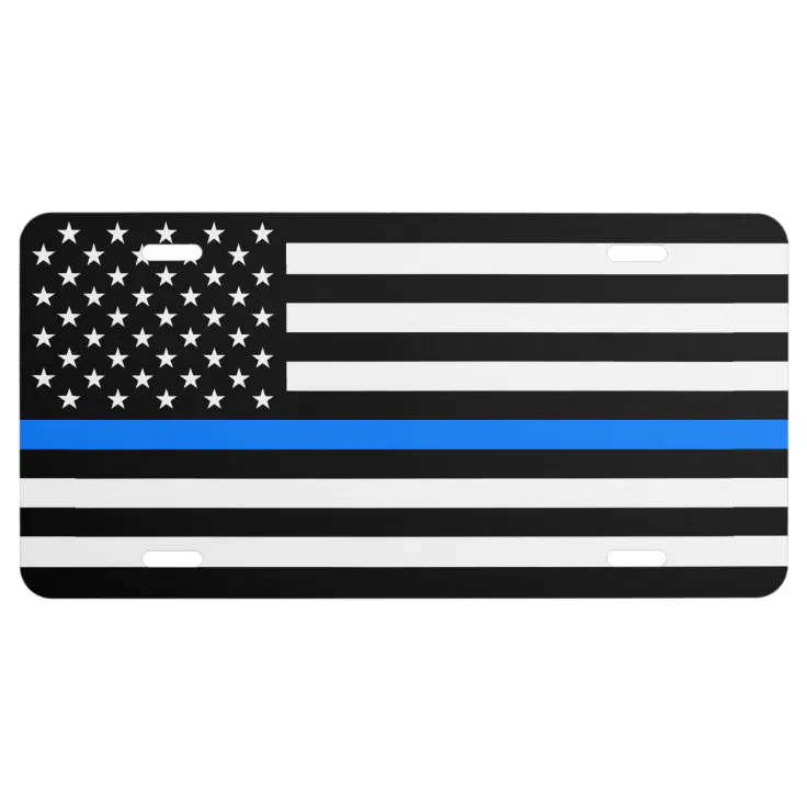 "THIN BLUE LINE on FLAG" License Plate | Zazzle
