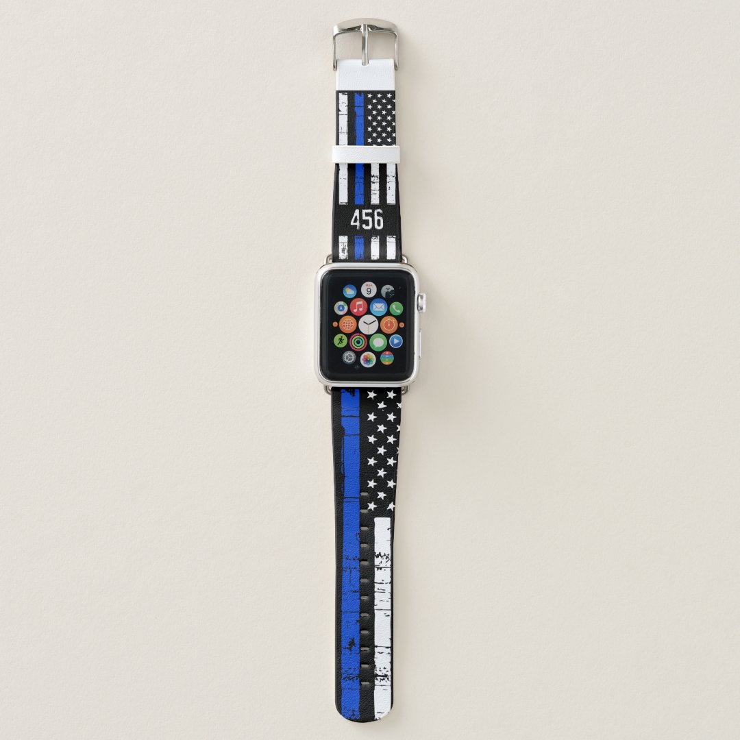 Thin Blue Line Personalized Badge Number Police Apple Watch Band | Zazzle