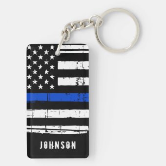 Thin Blue Line Personalized Police Keychain | Zazzle