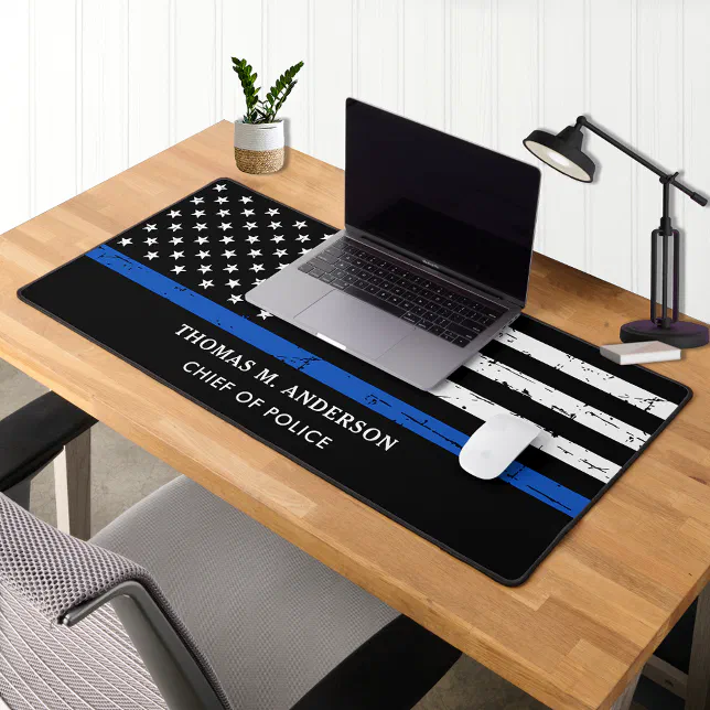 Thin Blue Line Personalized Police Officer Desk Mat | Zazzle
