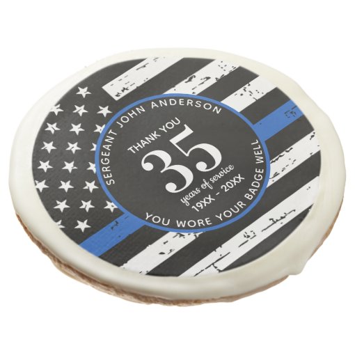 Thin Blue Line Personalized Police Retirement Sugar Cookie | Zazzle