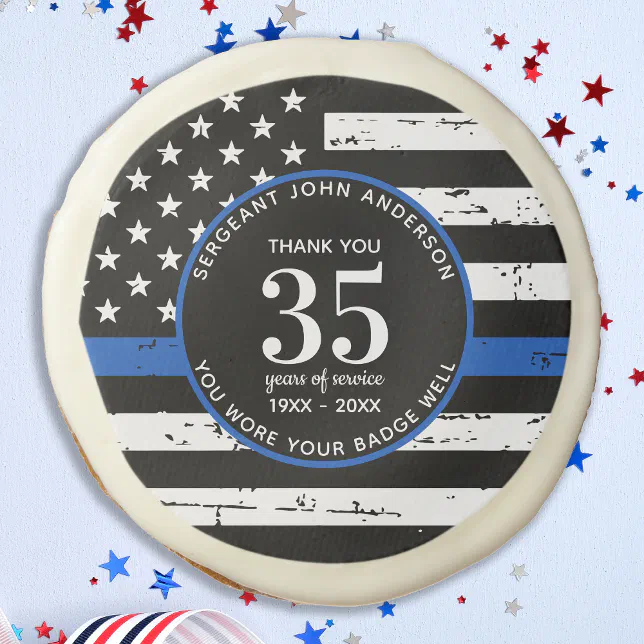 Thin Blue Line Personalized Police Retirement Sugar Cookie | Zazzle