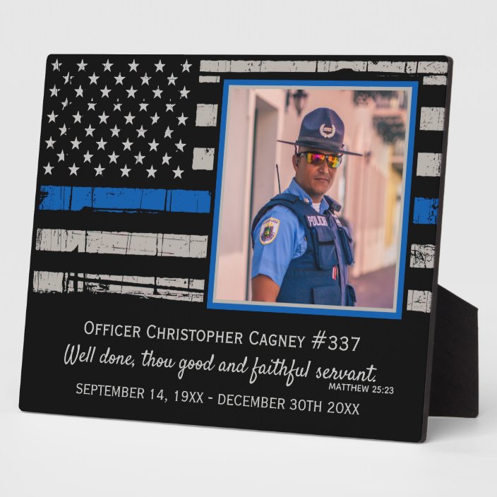 Thin Blue Line Photo Police Memorial Plaque | Zazzle.com