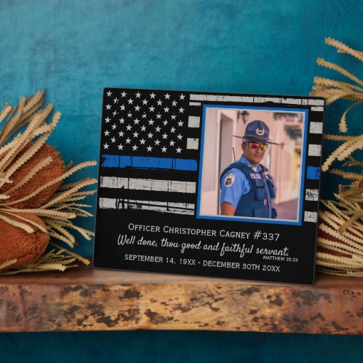 Thin Blue Line Photo Police Memorial Plaque | Zazzle