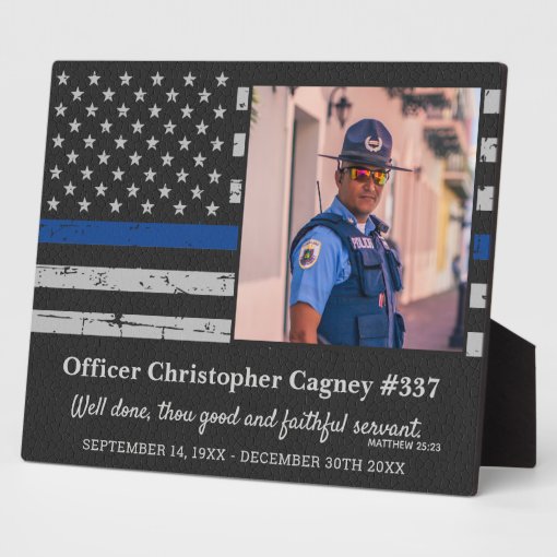 Thin Blue Line Photo Police Memorial Plaque | Zazzle