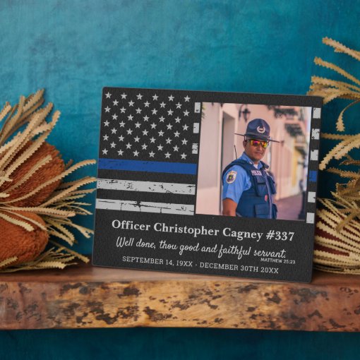 Thin Blue Line Photo Police Memorial Plaque | Zazzle