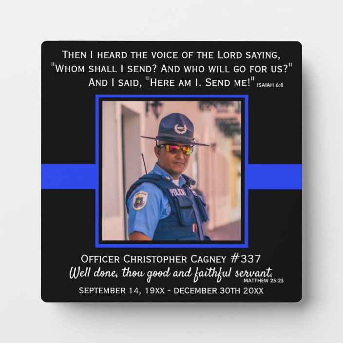 Thin Blue Line Photo Police Officer Memorial Plaque | Zazzle.com