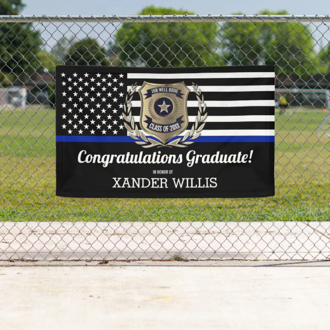 Thin Blue Line Police Academy Graduation Party Banner | Zazzle