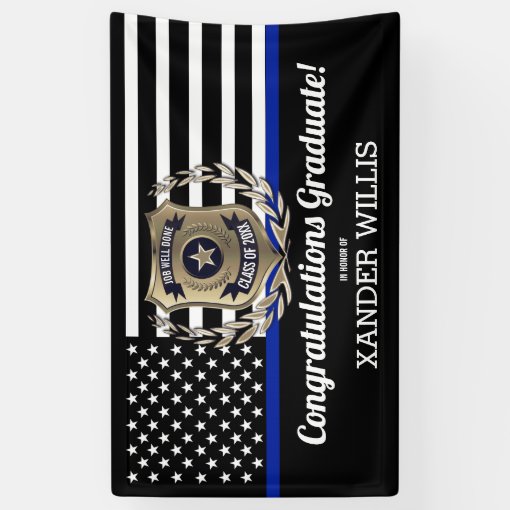 Thin Blue Line Police Academy Graduation Party Banner | Zazzle