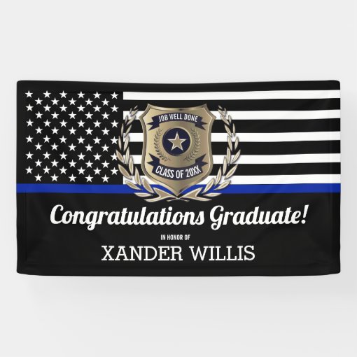 Thin Blue Line Police Academy Graduation Party Banner | Zazzle