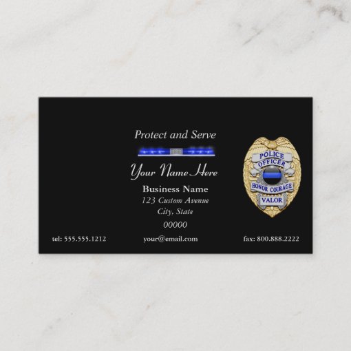 Thin Blue Line Police Badge and Light Bar Business Card | Zazzle