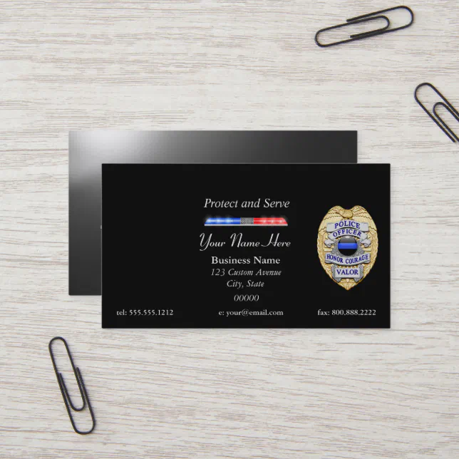 Thin Blue Line Police Badge and Light Bar Business Card | Zazzle
