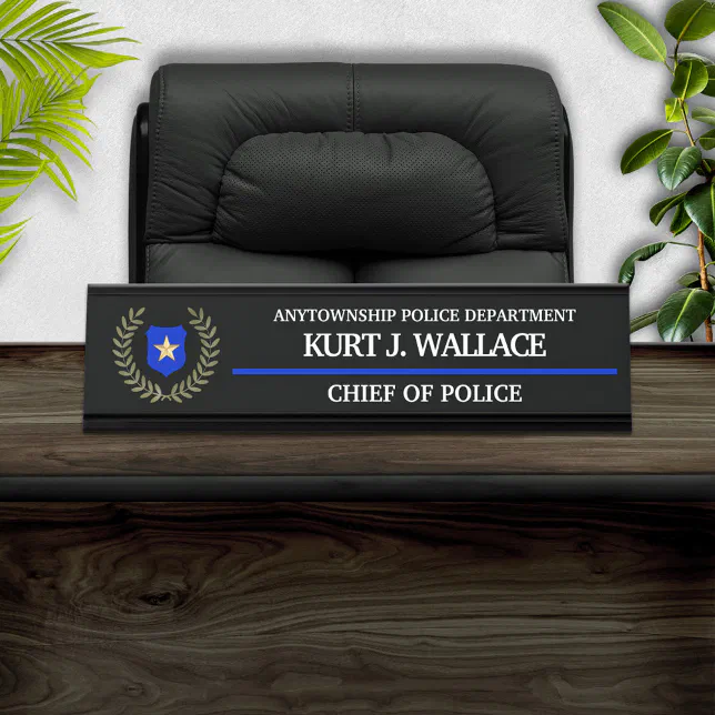 Thin Blue Line Police Badge Desk Name Plate | Zazzle