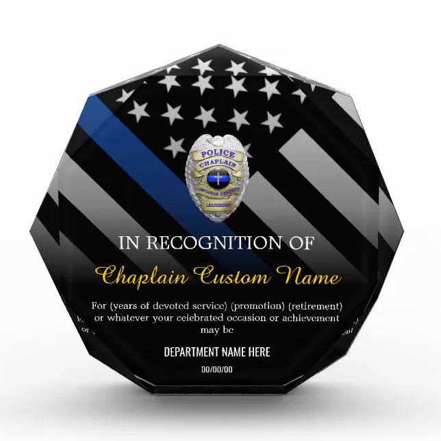 Thin Blue Line Police Chaplain Badge Acrylic Award | Zazzle