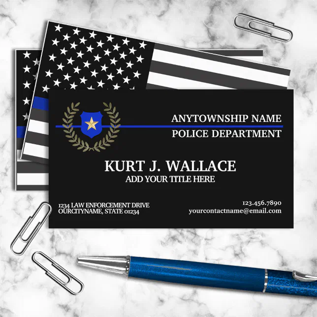 Thin Blue Line Police Flag Custom Business Card | Zazzle
