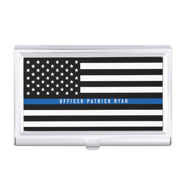 Thin Blue Line Police Flag Monogram Business Card Case | Zazzle