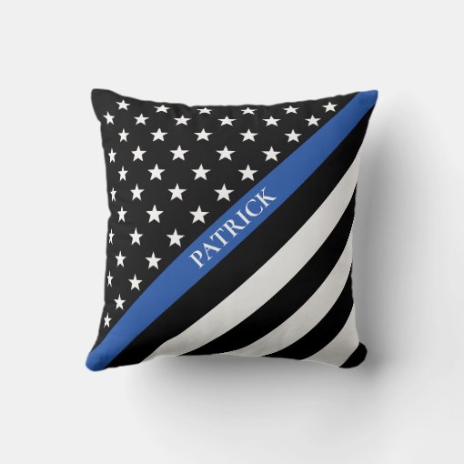 Thin Blue Line Police Flag Monogram Name Throw Pillow | Zazzle