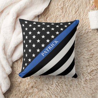 Thin Blue Line Police Flag Monogram Name Throw Pillow | Zazzle