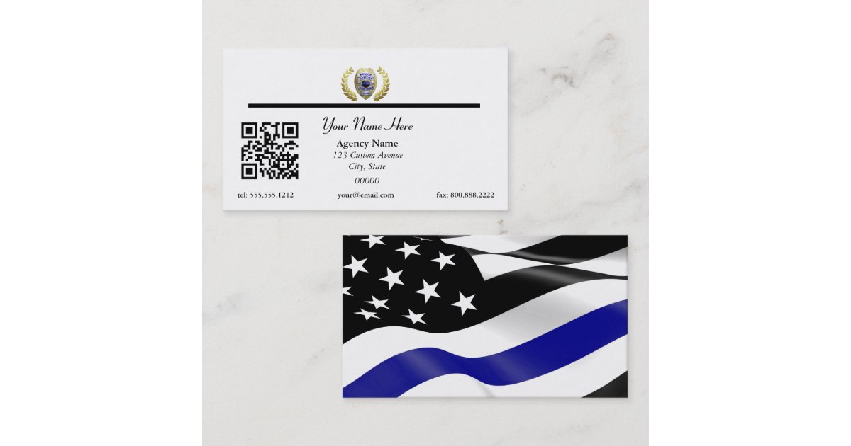 Thin Blue Line Police Flag QR Code Business Business Card | Zazzle