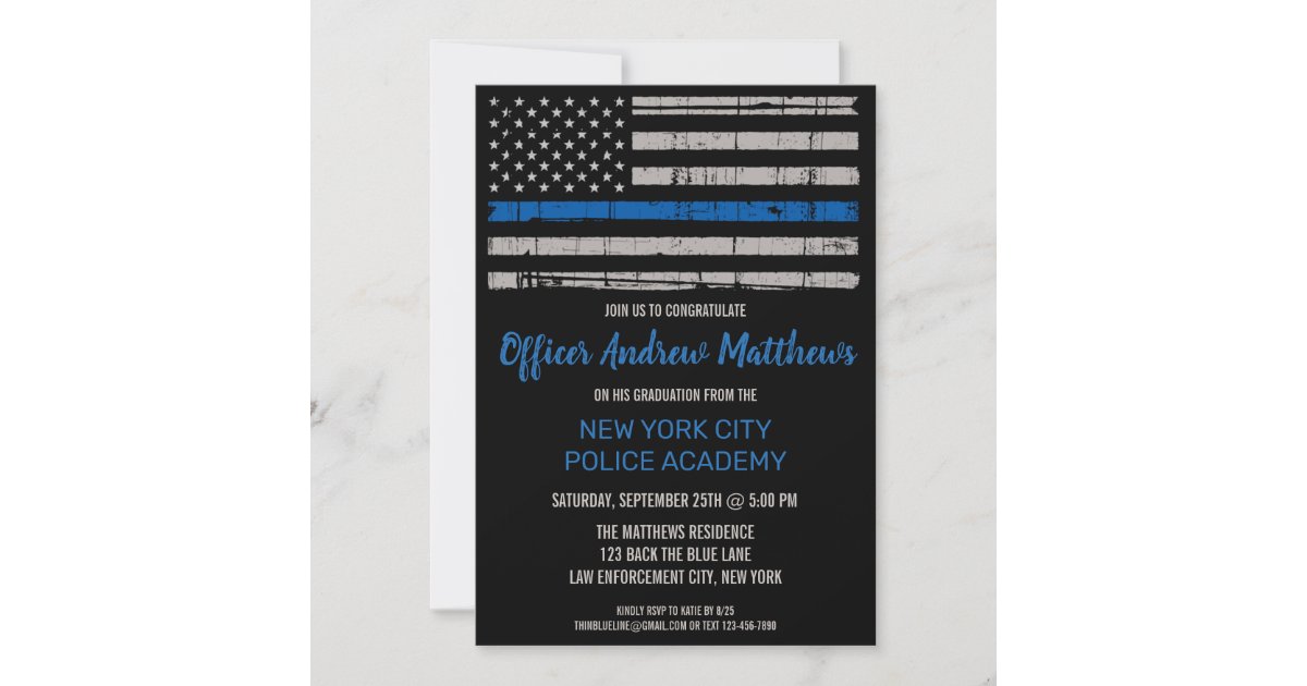 Thin Blue Line Police Law Enforcement Graduation Invitation | Zazzle