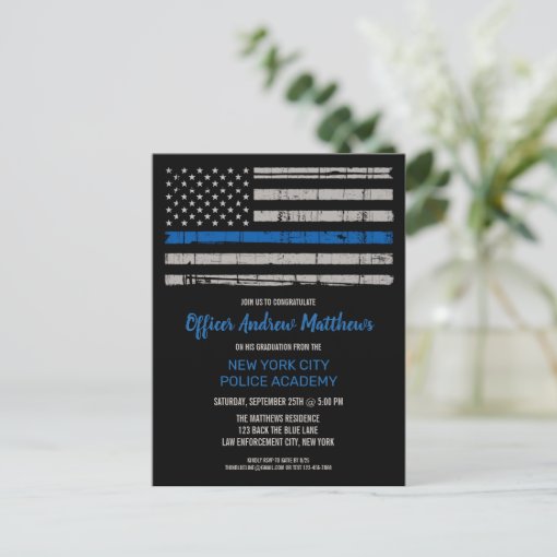 Thin Blue Line Police Law Enforcement Graduation Invitation Postcard ...