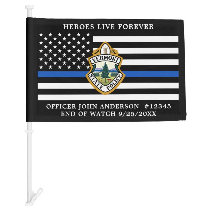 Thin Blue Line Police Memorial Fallen Officer Car Flag | Zazzle