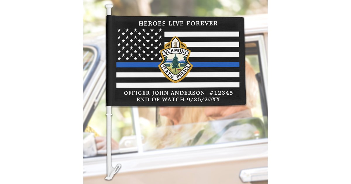 Thin Blue Line Police Memorial Fallen Officer Car Flag | Zazzle
