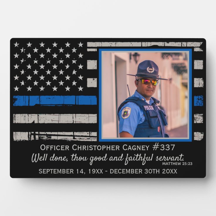 Thin Blue Line Police Memorial Photo Plaque | Zazzle