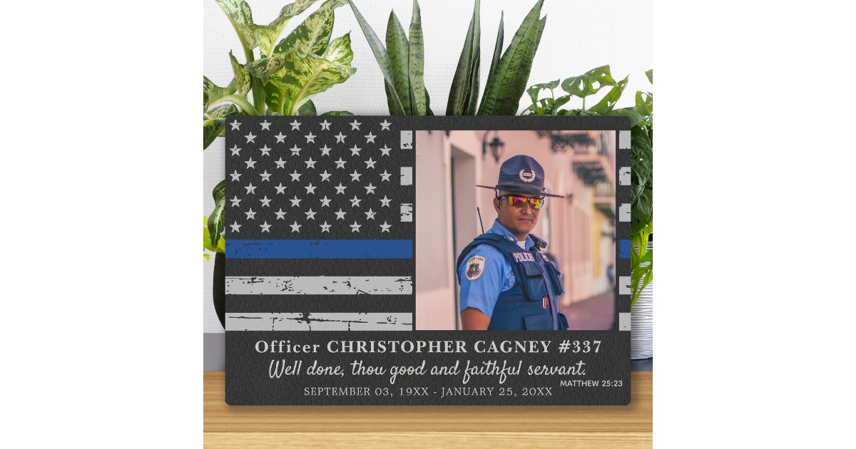 Thin Blue Line Police Memorial Photo Plaque | Zazzle