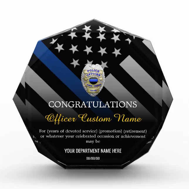 Thin Blue Line Police Officer Badge Acrylic Award | Zazzle