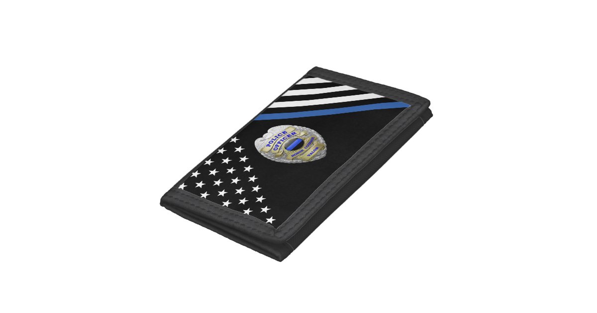 Thin Blue Line Police Officer Badge Acrylic Award Trifold Wallet | Zazzle