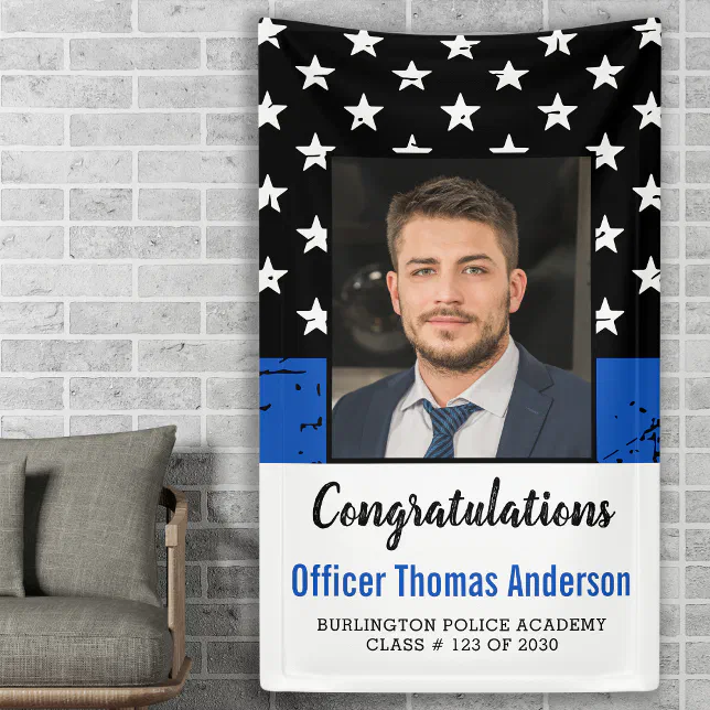 Thin Blue Line Police Officer Graduation Party Banner | Zazzle