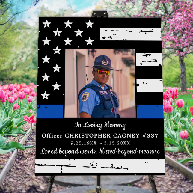 Thin Blue Line Police Officer Memorial Funeral Foam Board | Zazzle