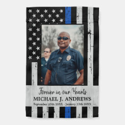 Thin Blue Line Police Officer Photo Memorial Garden Flag | Zazzle