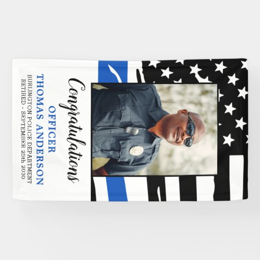 Thin Blue Line Police Officer Retirement Party Banner | Zazzle