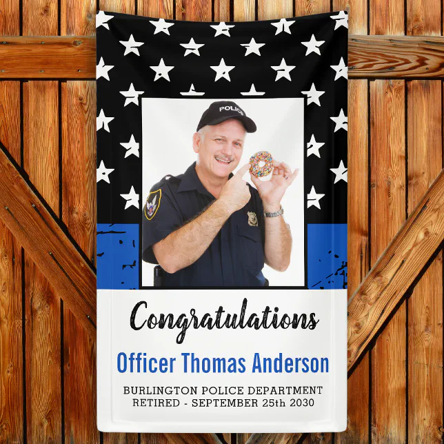 Thin Blue Line Police Officer Retirement Party Banner | Zazzle