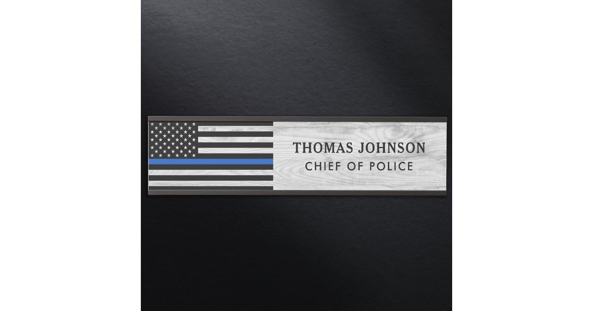 Thin Blue Line Police Officer Rustic Wood Name Door Sign | Zazzle