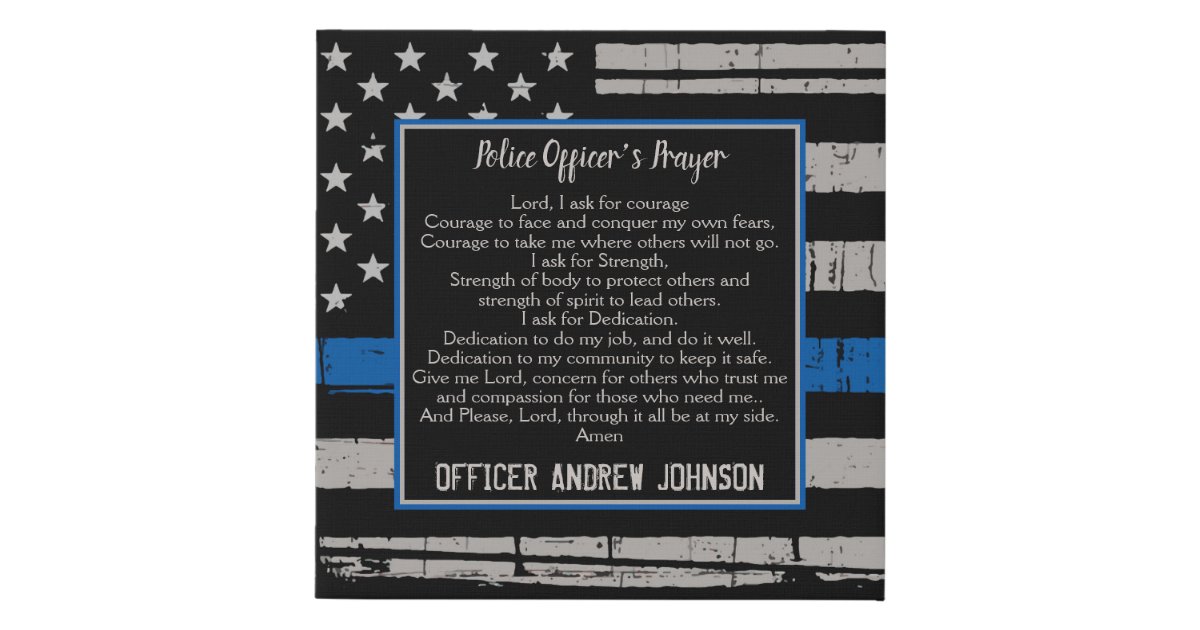 Thin Blue Line Police Officer's Prayer Faux Canvas Print | Zazzle
