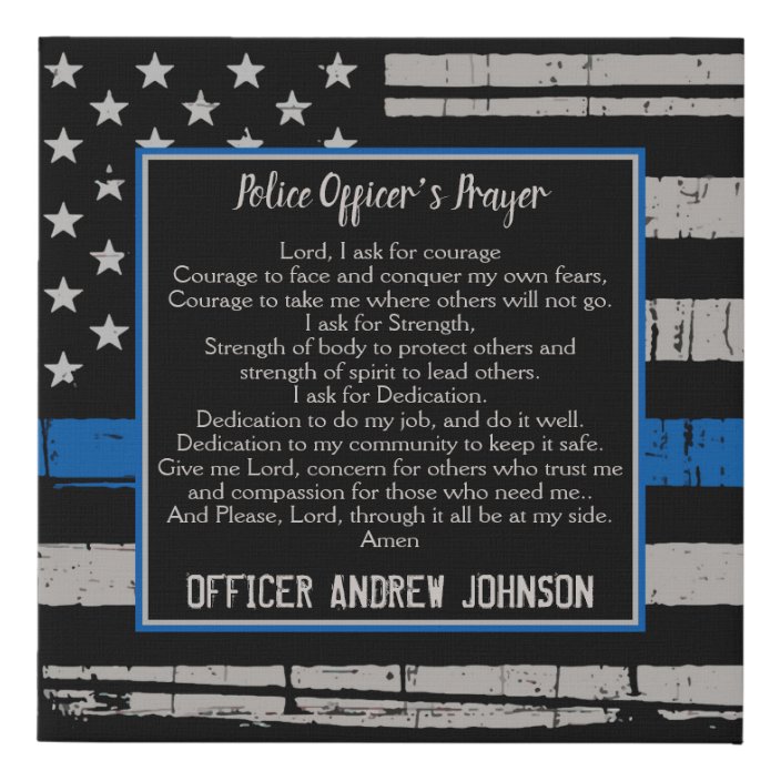 Thin Blue Line Police Officer's Prayer Faux Canvas Print | Zazzle.com